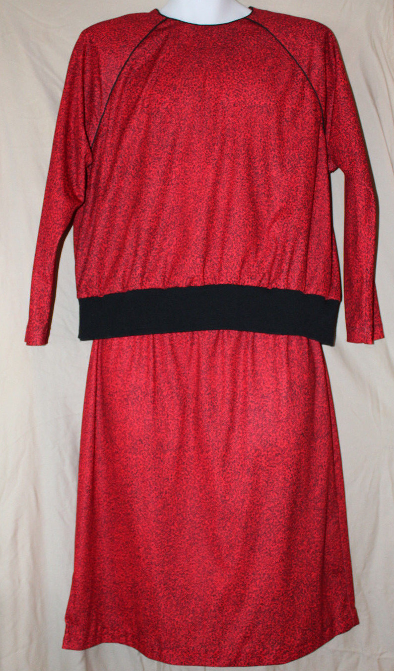 Vintage Jean Leslie Top and Skirt Set Size 14 Red Bla… - Gem