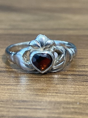 Silver Tone Red Stone Fashion Claddagh Heart Ring Size 7 | eBay