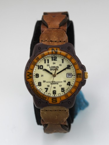 Lorus Sports Watch Men Brown Plastic Leather 50m Date 24hr Luminescent ...