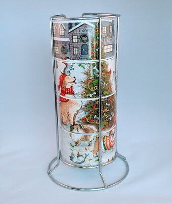 Pier 1 Imports Stackable Mugs and Rack Set Christmas Dogs Holiday ...