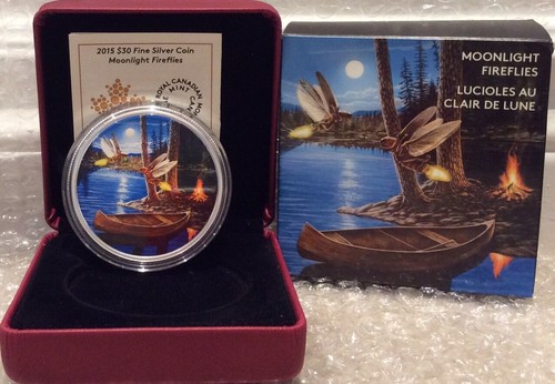 Fireflies Moonlight $30 2015 2OZ Pure Silver Proof Coin Canada Glow-in ...