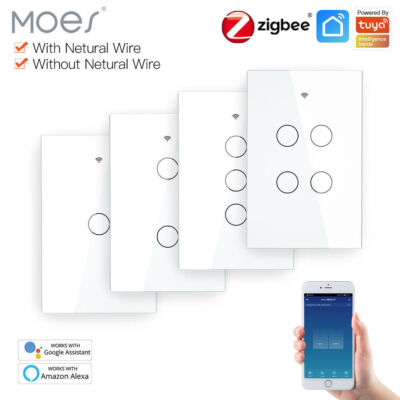 MOES ZigBee Smart Light Switch No Neutral/N+L Wire No Capacitor Alexa ...