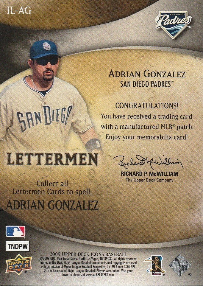2009 Upper Deck Icons Lettermen #AG Adrian Gonzalez/30 (ADRIAN GONZALEZ ...