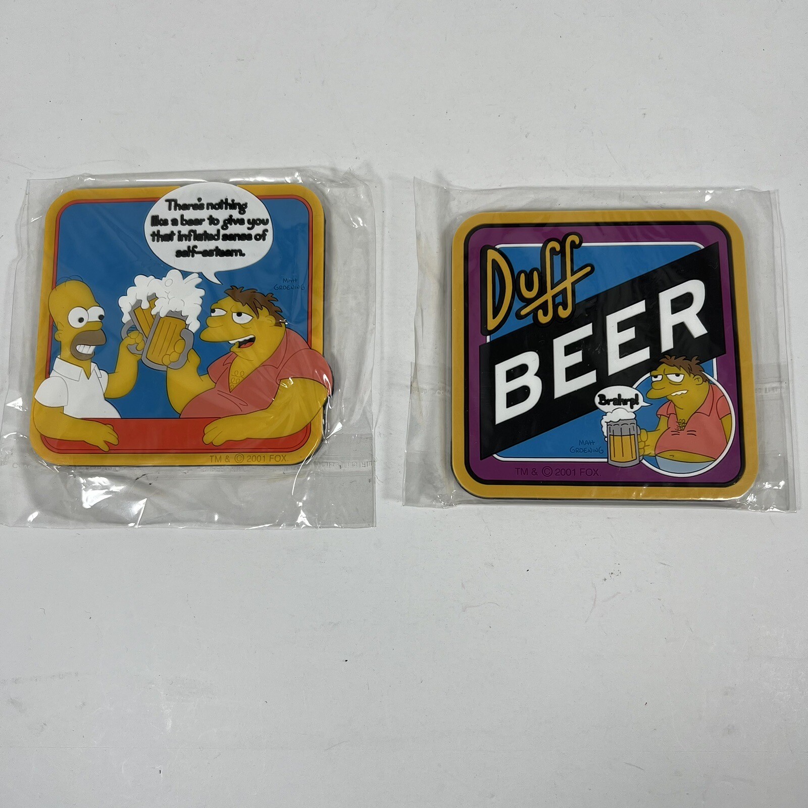 Lot of 2 The Simpsons “Duff Beer” Rubber Coasters Barney Homer ...