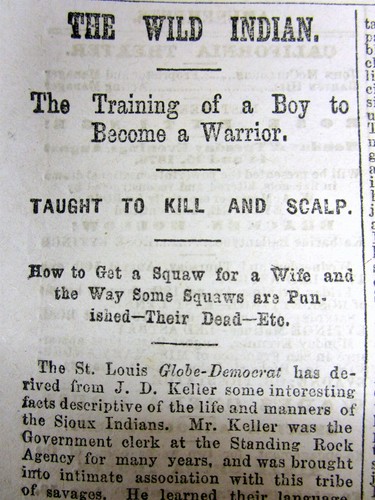 1876 newspaper w Detailed essay NATIVE AMERICANS are TRAINED to be WILD ...