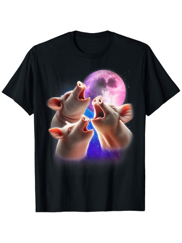 3 Pigs Howling at The Moon Funny Pig Animal Lover Farmer T-Shirt ...