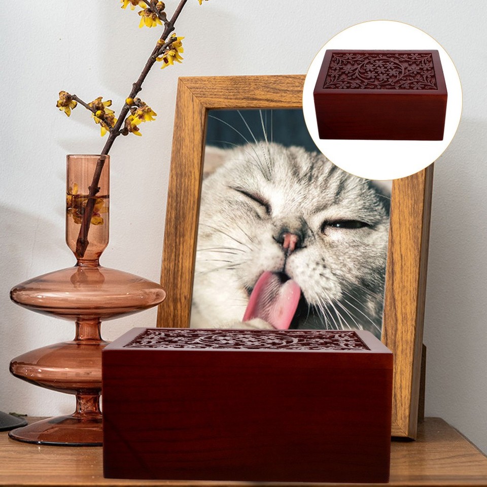 2pcs Wood Carved Urn Box Memorial Pet Ashes Box Solid Wood Dog Ashes ...