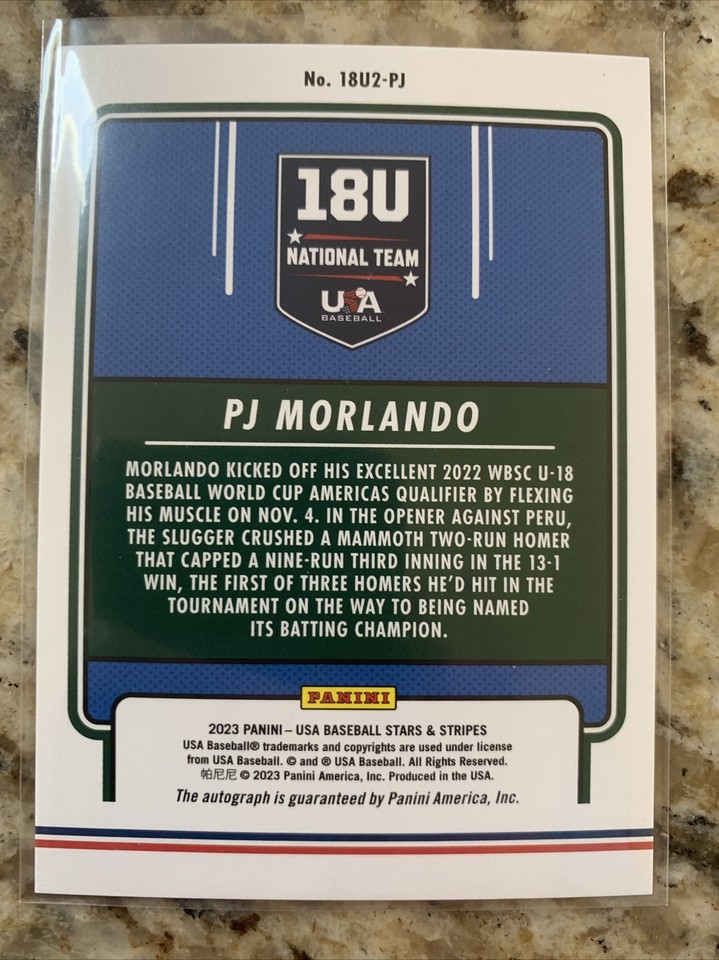2023 Panini USA Baseball Stars & Stripes PJ Morlando #18U2-PJ.1 Auto ...