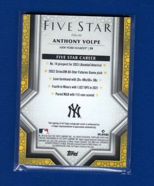 Anthony Volpe 2023 Topps Five Star Signature BLUE AUTO MLB Rookie SP ...