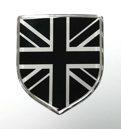 UNION JACK FLAG Shield Sticker 59mm - BLACK & WHITE - HIGH GLOSS DOMED ...