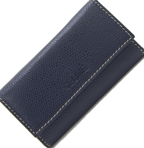 Celine Key Case Holder 6 Ring Logo Leather Black Navy With Box ...