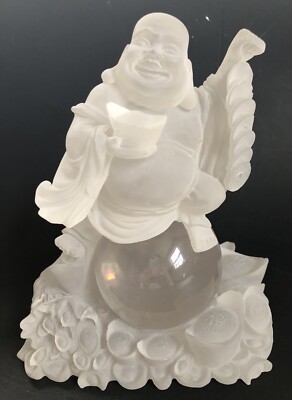 Buddha Laughing Glass Good Luck Happiness Wealth Statue Zen Feng Shui ...