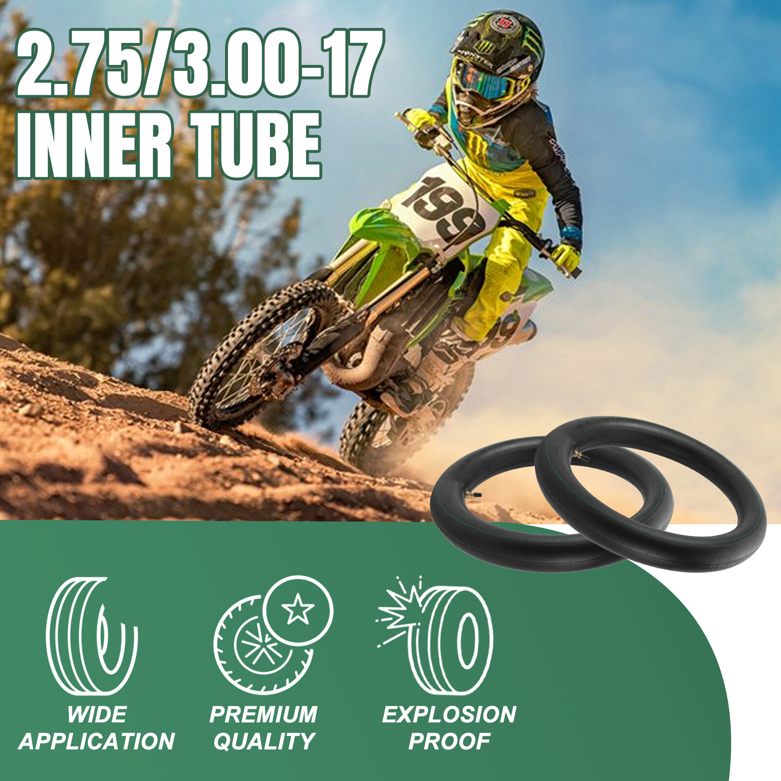 2pcs 2.75/3.00-17 INNER TUBE MOTORCYCLE STRAIGHT VALVE Fits 70/100-17 ...