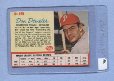 1962 Post #195 Don Demeter (Phillies) (RK) Vg-Ex | eBay