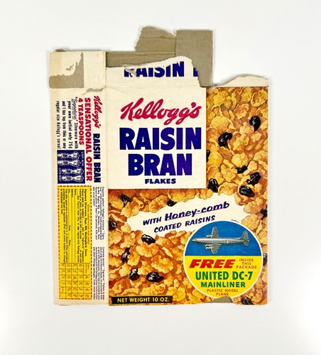 Vintage 1950s Kellogg's Raisin Bran Cereal Box United DC-7 Airplane Toy ...
