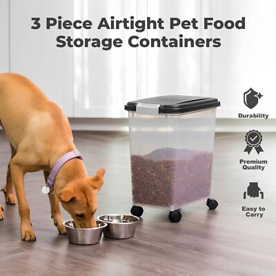 3 Piece Airtight Pet Food Storage Containers Plastic Animals Pets Dog ...