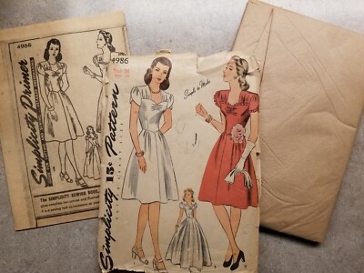 UNCUT UNUSED FF Vintage 1944 Sewing Pattern Simplicity 4986 Sz 16 Bust ...