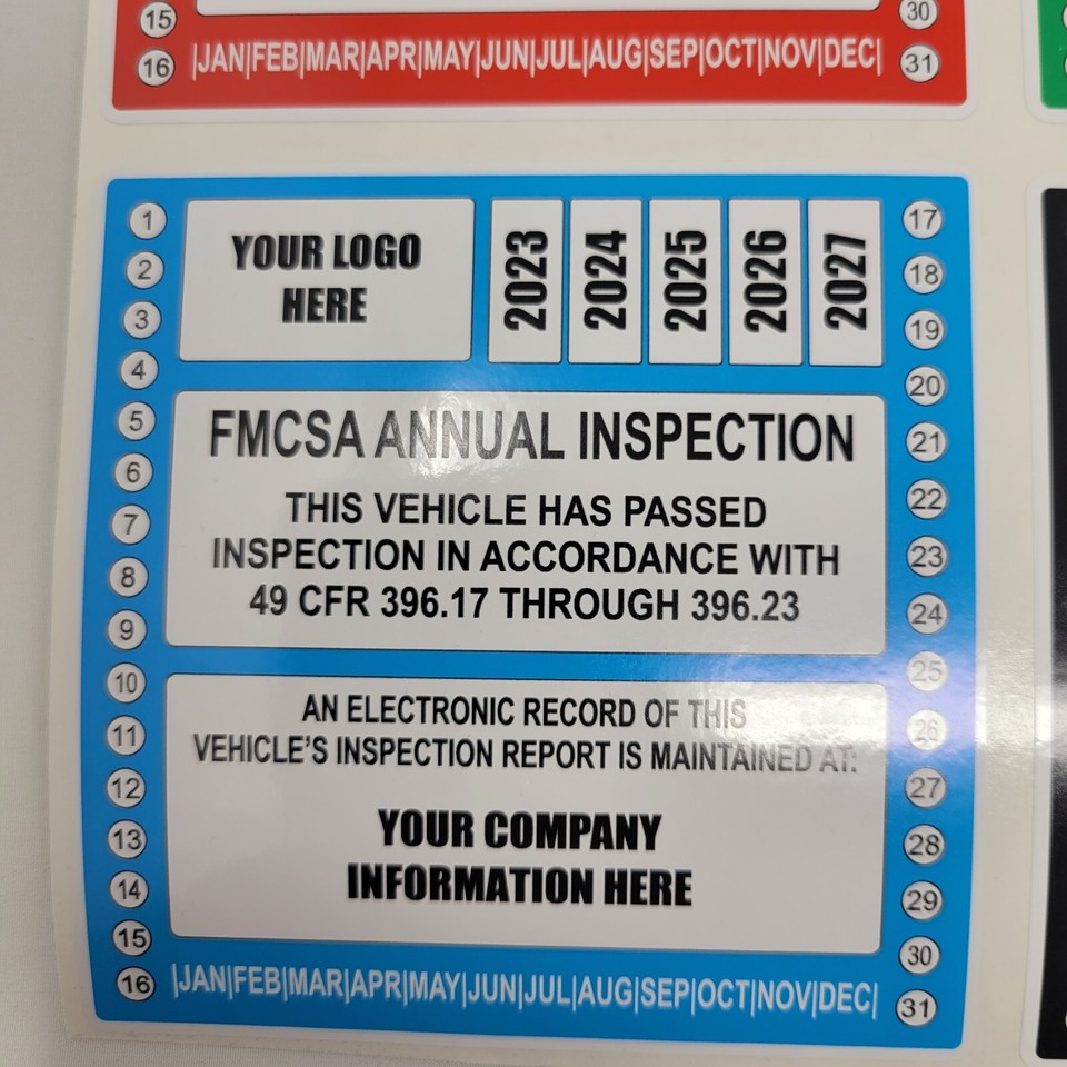 FHWA or FMCSA Inspection Labels for Annual Truck Inspections | eBay