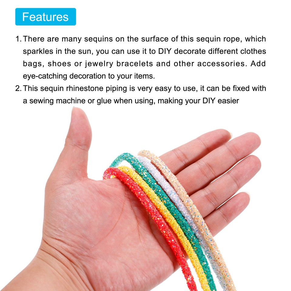 5 Yard 6mm Glitter Sequins Rope Sequins Rhinestone Cord Clear White | eBay