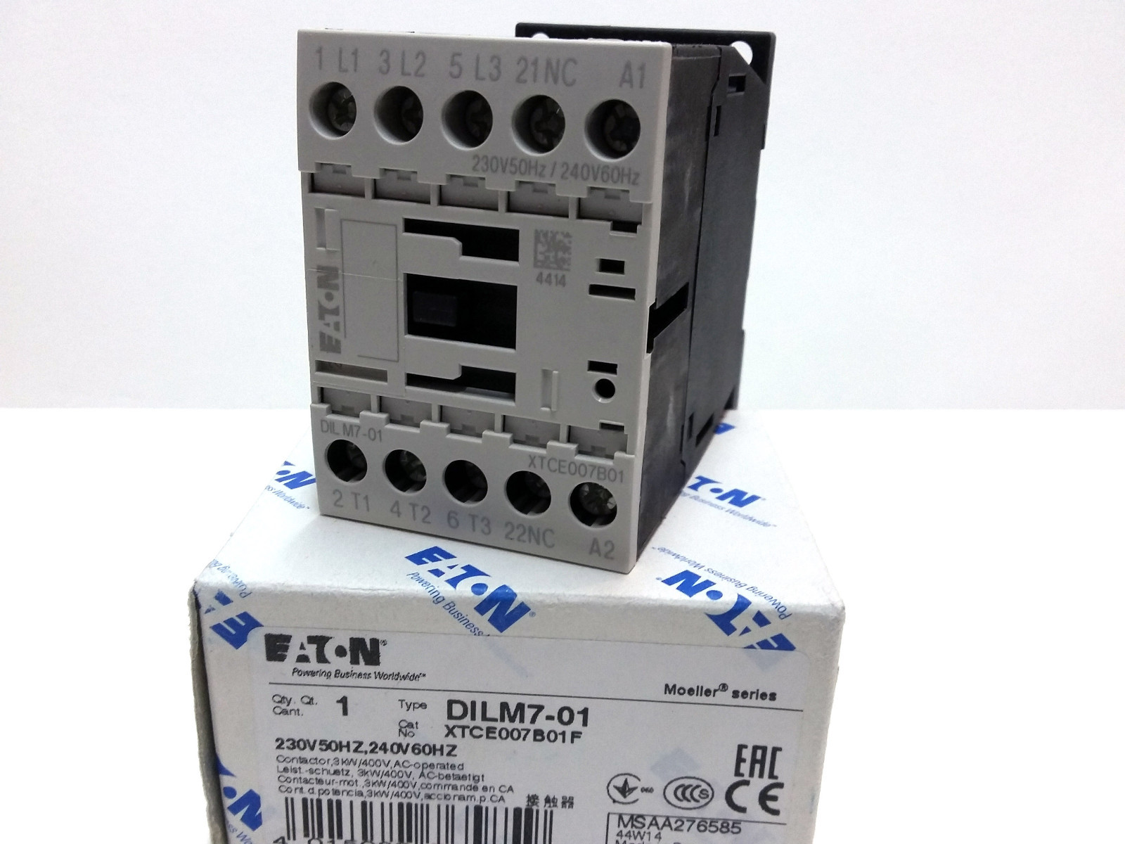 Moeller Eaton DILM7-01 230V50HZ,240V60HZ Contactor 3kW/400V AC3+1NC ...