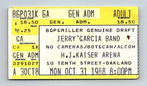 Jerry Garcia Fascia Concerto Ticket Stub Ottobre 31 1988 Oakland ...