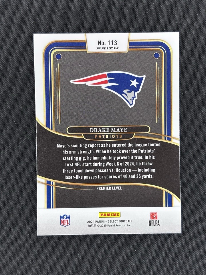 2024 Drake Maye Select Premier Level Green & Yellow Prizm Rc Rookie ...