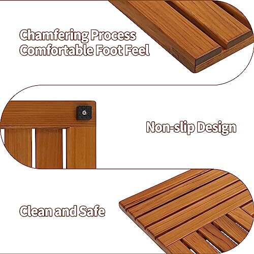 Utoplike Teak Wood Bath Mat, 31.8 x 20 inch Large Wooden Large ...