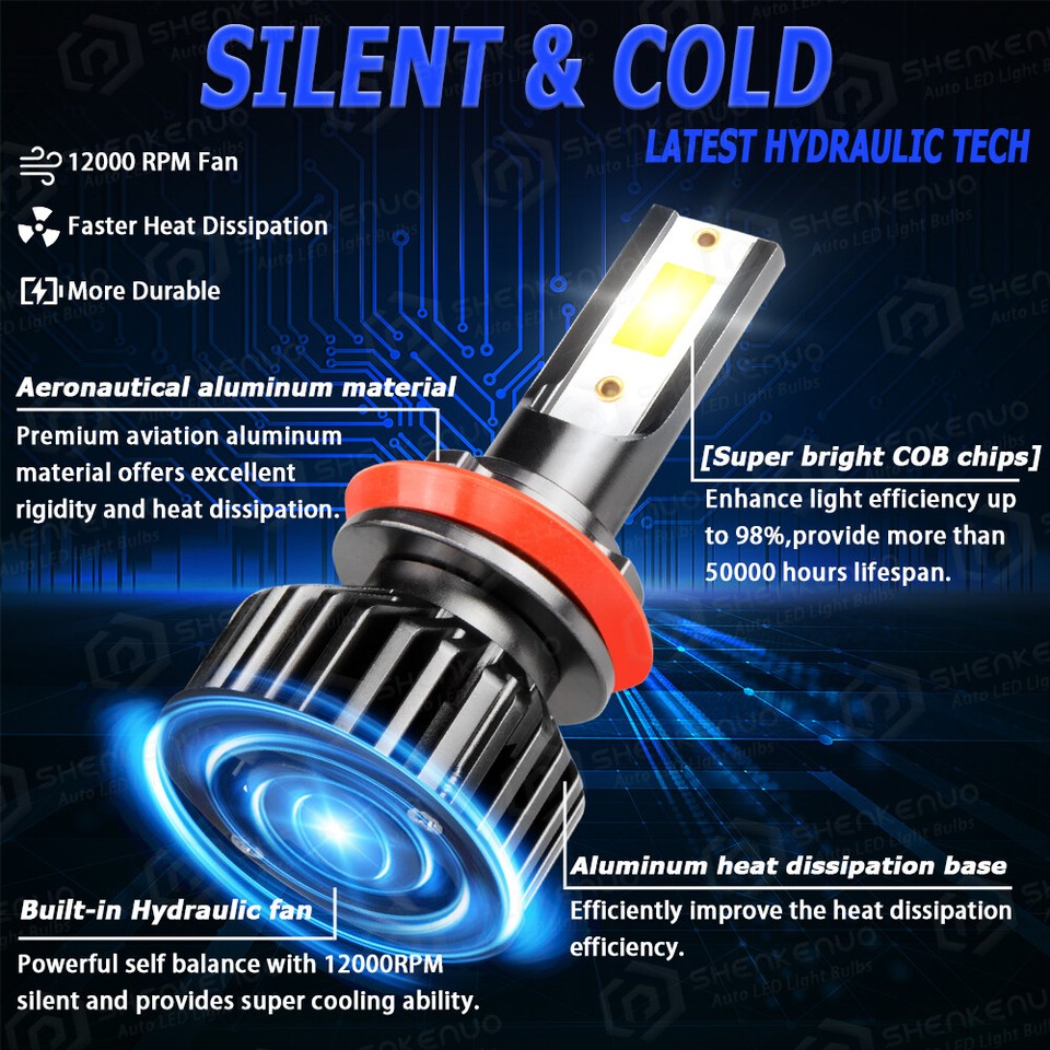 4x LED Headlight For Can-Am Defender HD5 HD8 HD10 Combo Bulbs H11+H11 ...