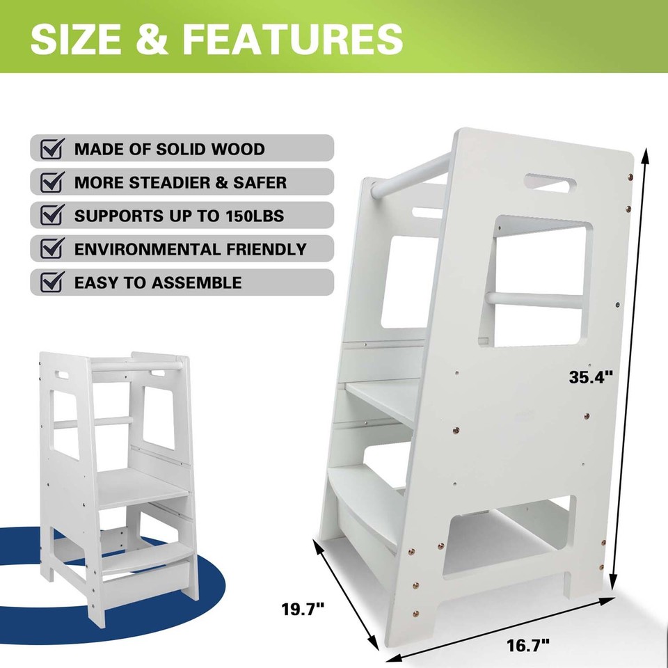 Kitchen Buddy Kids Step Ladder Stool Toddler Learning Tower Safety Bar ...