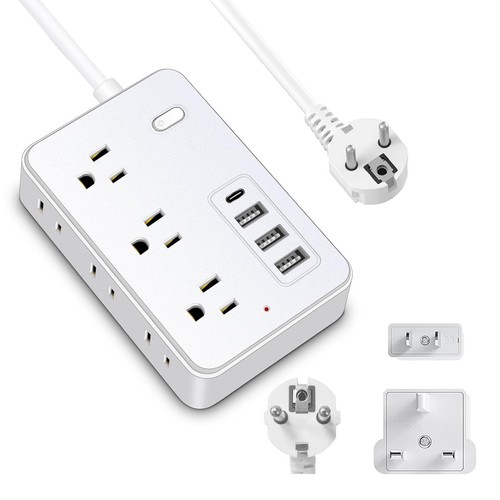 European Plug Adapter, US to UK Europe Power Strip for EU/UK/US with ...