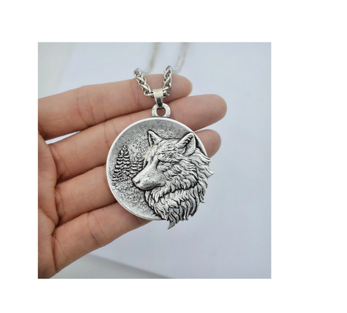 large heavy ANIMAL WOLF FOREST TREE Pendant 925 Sterling Silver 24 ...