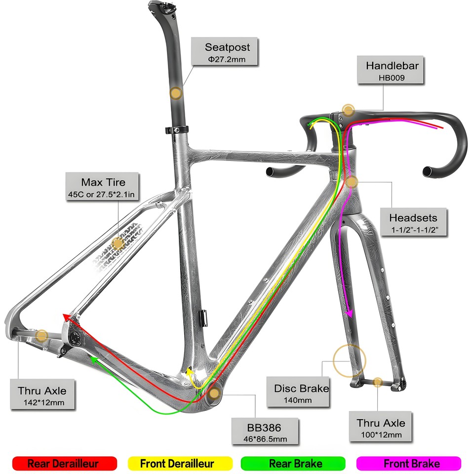 Airwolf T1100 Carbon Gravel Bike Frameset, 700x45c, Cyclocross Ready ...