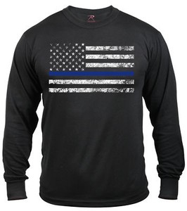 Thin Blue Line Long Sleeve T-Shirt Black Mens Police Law Enforcement ...