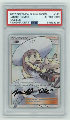 PSA Signed Laurie Hymes Pokémon Lillie Sun & Moon 147/149 Holo Full Art ...