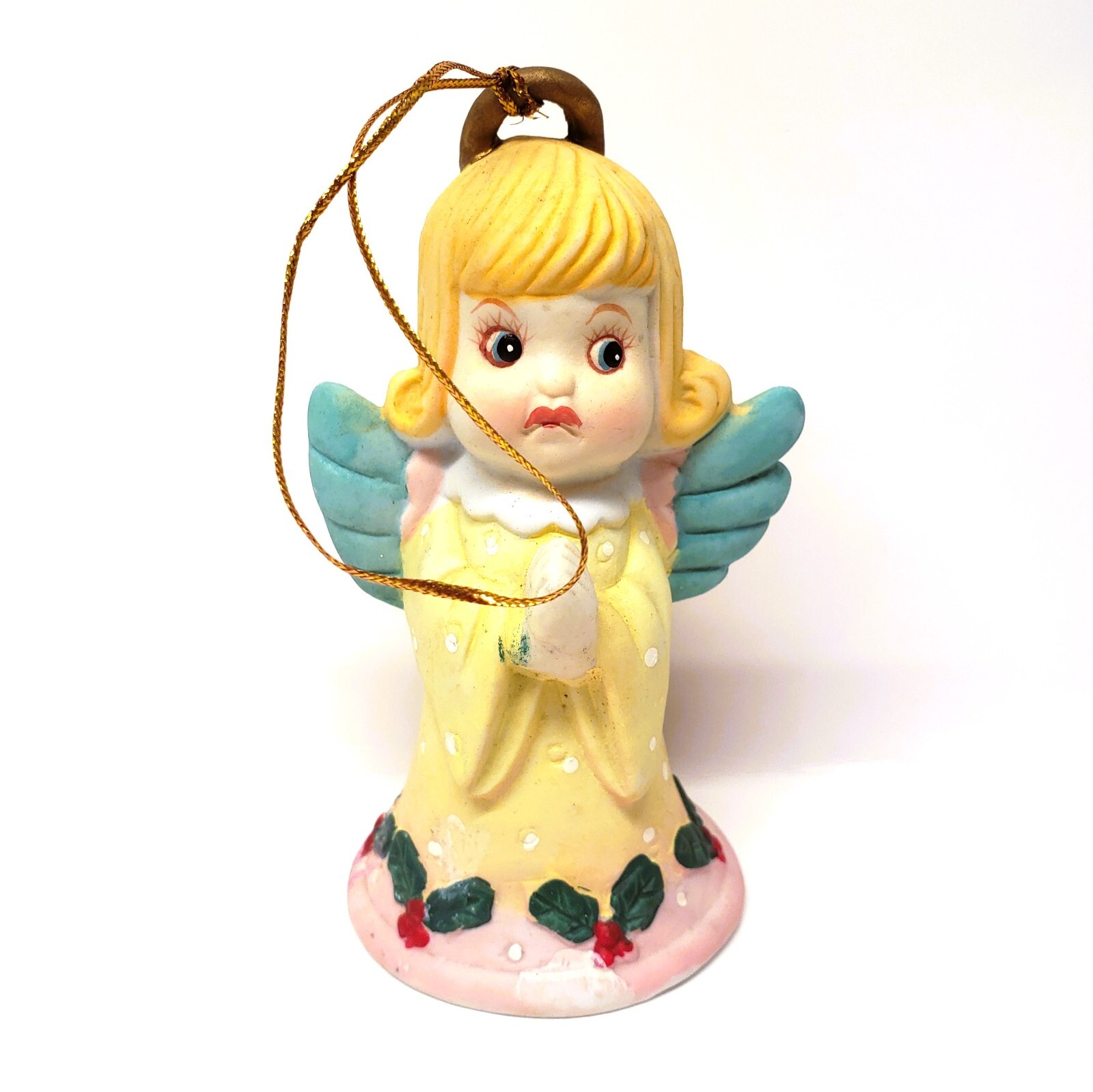 Disapproving Angel Christmas Ornament Bell Ceramic Praying White ...