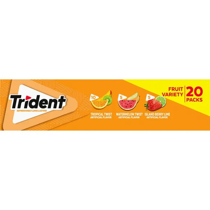 Trident Fruit Variety Pack Sugar-Free Gum, 20 Ct Chewing Gum Fruity ...