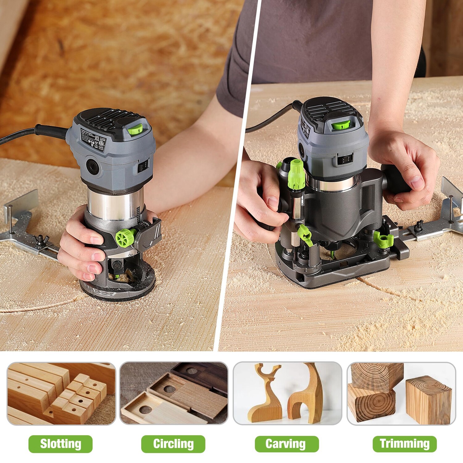 WORKPRO Compact Router Combo Kit 6.5 Amp Compact Router Fixed Base ...