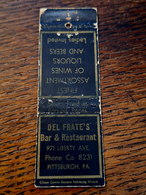 Vintage Matchbook: Del Frate's Bar & Restaurant, Pittsburgh, PA | eBay