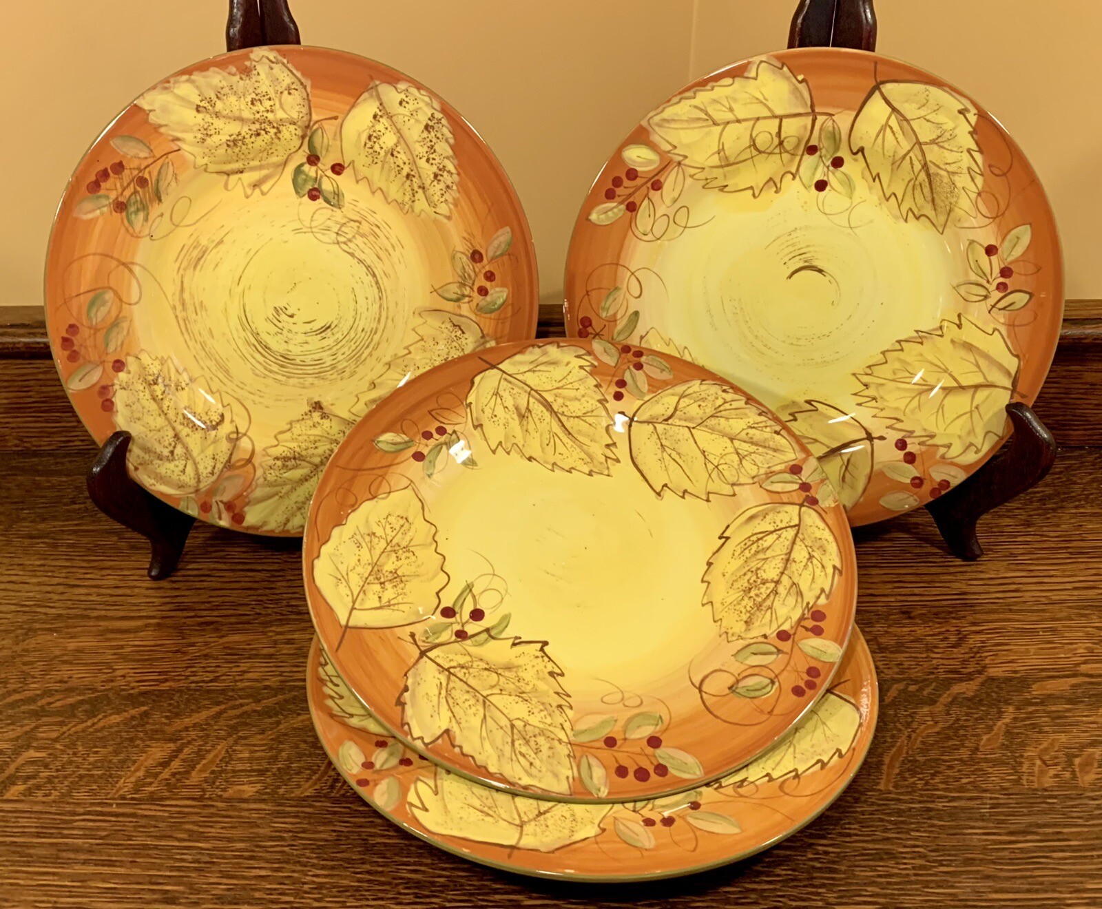 Lot Of 4 Retired Gates Ware ORANGE OAK LEAF Salad Plates: Autumn ...