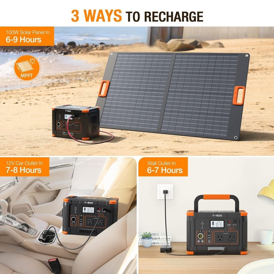 T500 Portable Power Station 500W(Peak 1000W), 519Wh Outdoor Solar ...