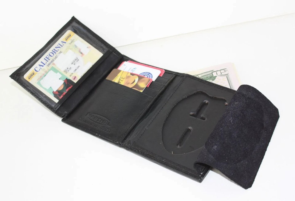 Black Concealed Carry Badge Leather Men's Wallet Flap Shield Holder | eBay