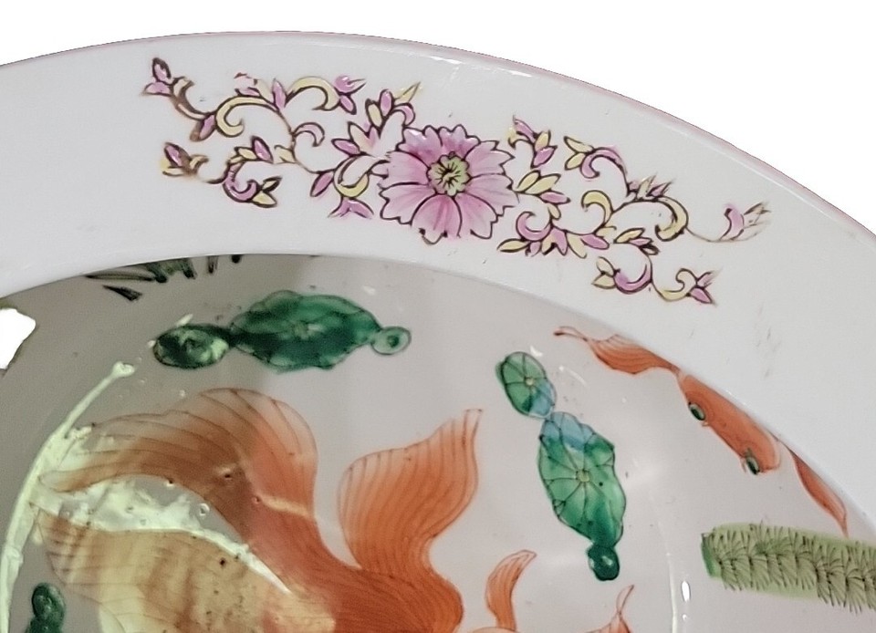 Large chinese porcelain fish bowl planter jardiniere koi pot Qianlong ...