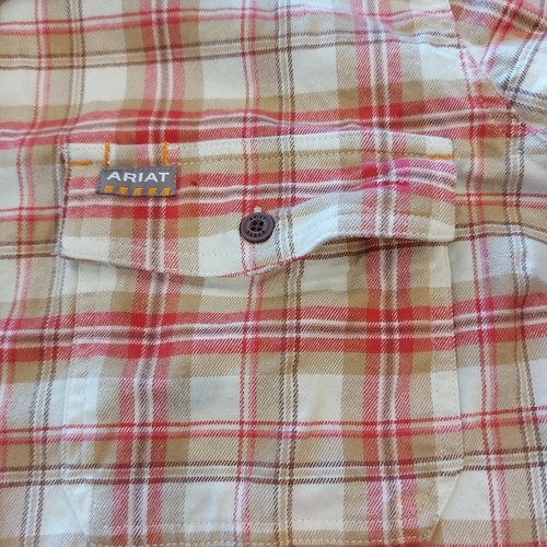 ARIAT REBAR Women's Pink Plaid Flannel Long Sleeve Button Up Shirt Size ...