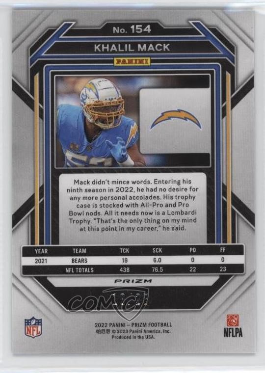 2022 Panini Prizm Blue Shimmer Prizm /25 Khalil Mack #154 | eBay
