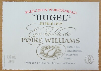 Etiquettes vin FRANCE HUGEL Eau de Vie Poire Williams Hugel & Fils wine ...
