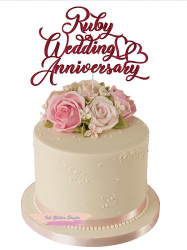 Cake Topper Ruby 40th Wedding Anniversary Glitter Mirror Card ...