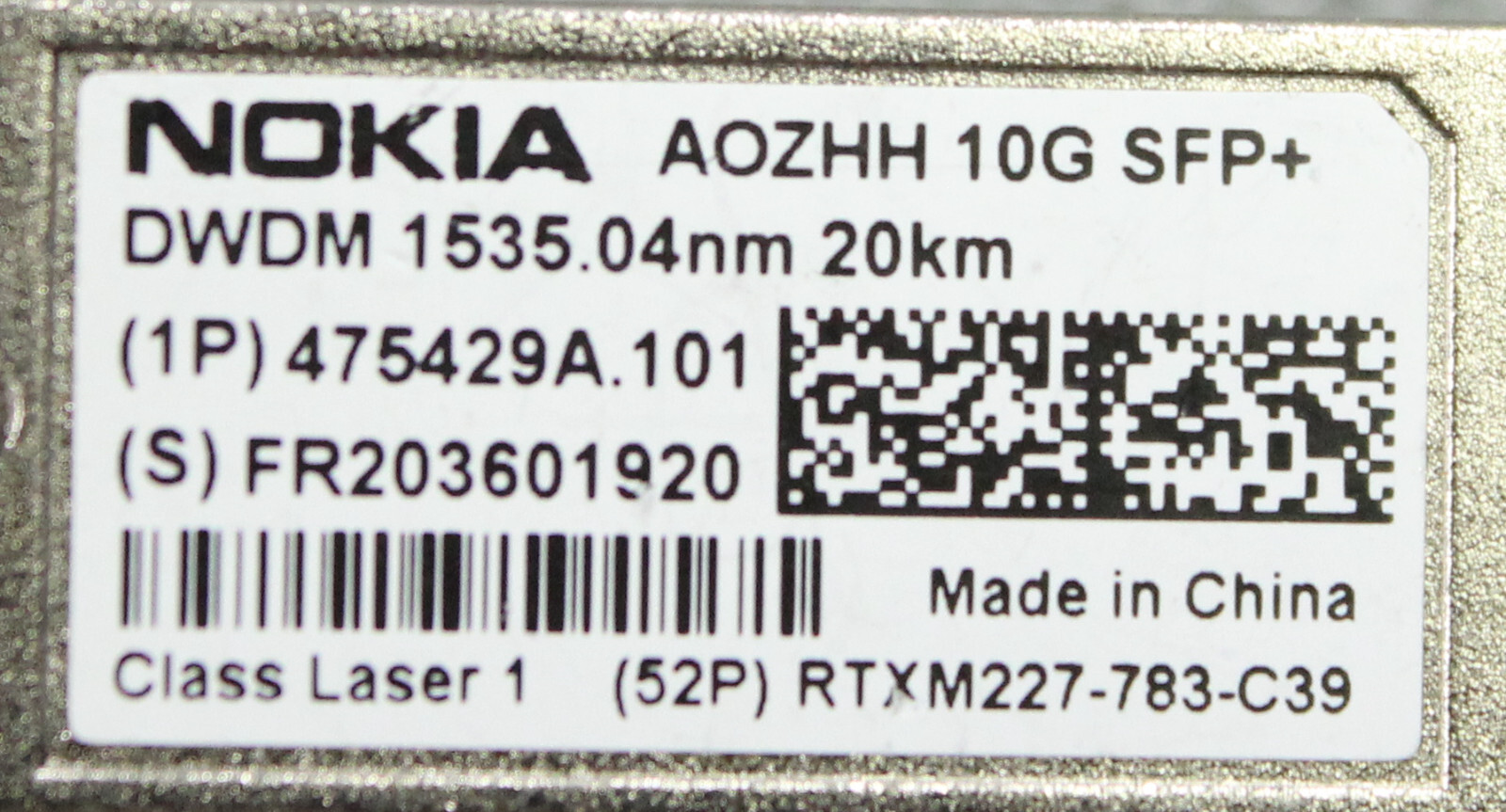 NOKIA 475429A.101 AOZHH 10G SFP+ DWDM 1535.04nm 195.3THz 20Km Module | eBay