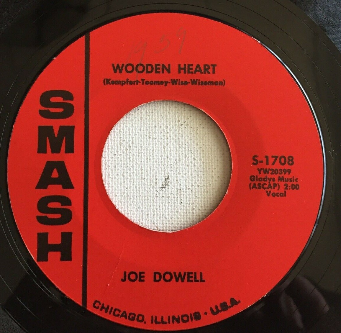 JOE DOWELL, WOODEN HEART, SMASH#1708, POP 45 RECORD WITH PICTURE SLEEVE ...