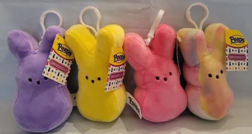 4x Peeps 4" Easter Bunny Plush Backpack Clip Lot Tie Dye Pink Yellow ...