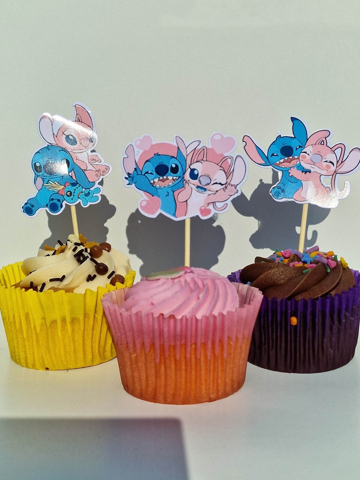 Stitch And Angle Cupcake Toppers x 12 Cake Toppers Birthday Decorations ...